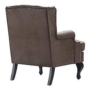 Serta Mason Sofa Collection Faux-Leather Upholstery, Brass Nailhead Accents, Solid Wood Legs, Button-Tufted Wingback Armchair, Dark Brown
