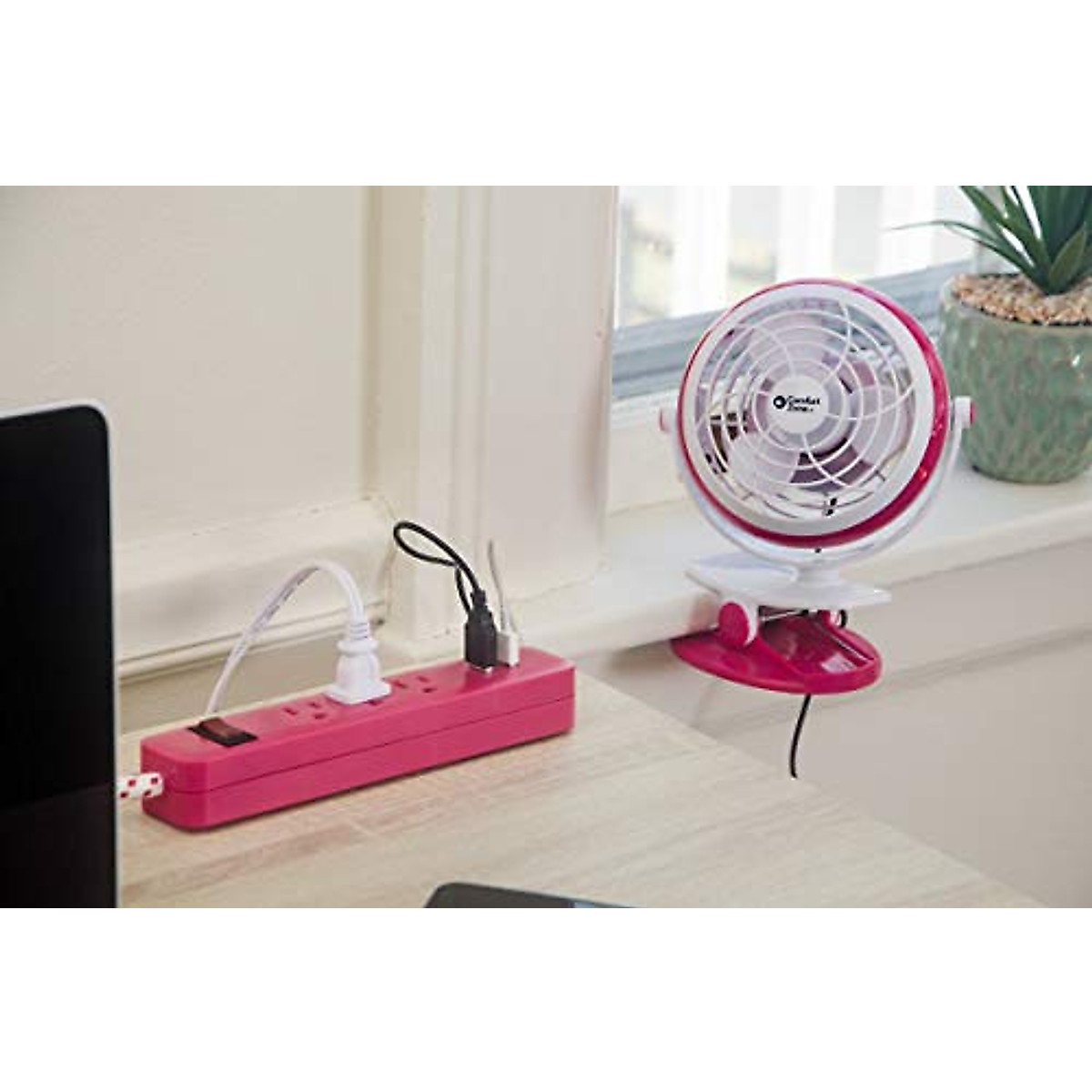 Comfort Zone CZBT4BL 4” USB or Battery Powered Dual Base Combo Clip-on or Desk Fan, Single Speed Setting, Adjustable Tilt, Lightweight, Blue