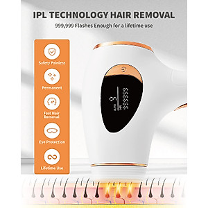 GERCY Hair Removal Device, Laser Hair Removal for Women Permanent with 9 Energy Levels, 2 Flash Modes and 999,999 Flashes, IPL Hair Removal for Face, Arms, Armpits, Bikini Line, Legs and Whole Body