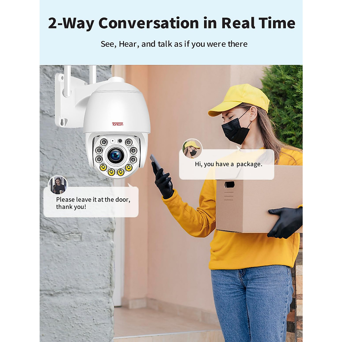 [2K,Auto-Track Camera] Tonton 3MP Wireless Pan and Tilt Outdoor WiFi Security Camera,2 Way Audio,Floodlight,Color Night Vision,Standalone Working,Also Works with All of Tonton Wireless NVRs