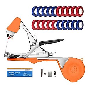 DrRobor Plant Tying Machine Tomato Tape Tool Fruit Twine Tool with 21 Rolls of Tape and 1 Box of Staple for Garden Vegetable Grape Cucumber Pepper