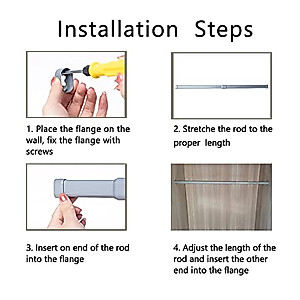 18 to 26 Inch Adjustable Closet Rod, Oval Closet Rod Wall Mounted Hanging Rod for Closet, Premium Aluminum Alloy Closet Pole Grey Closet Bar with Socket Set for Wardrobes, No Rust, With End Supports