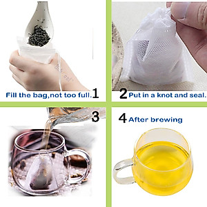 Bubcool Tea Filter Bags, Safe & Natural Material, Disposable Tea Infuser, Empty Tea Bbag With Drawstring For Loose Leaf Tea,Coffee, Spice, Herbs,set of 100（3.15 x 3.94 inch ）(White)