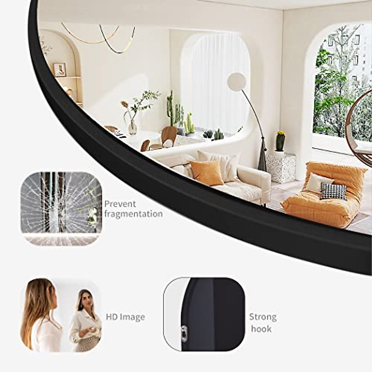COFENY Full Length Mirror, 71" x 30" Black Arch Floor Wall Mirror, Stable Bracket Glass, Multiple Installation Ways