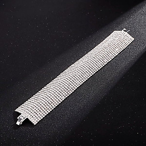 Denifery Crystal Rhinestones Cluster Wide Bangle Bracelet Rhinestone Stackable Stretch Bracelets for Women (Silver)