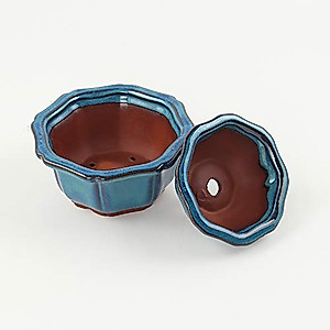 Happy Bonsai 5" Small Glazed Pots, Value Set of 2 + 4 Soft Mesh Drainage Screens