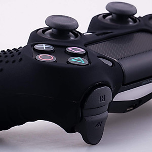 9CDeer 1 Piece of Silicone Studded Dots Protective Sleeve Case Cover Skin + 8 Thumb Grips Analog Caps + 2 dust Proof Plugs for PS4/Slim/Pro Controller, Black