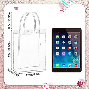 Clear PVC Gift Bags with Handles Reusable Plastic Wrap Tote Bags Transparent Shopping Bags for Christmas Party Favors Weddings Merchandise Retail Small Business, 9 x 6.7 x 2.6 Inches (50 Pieces)