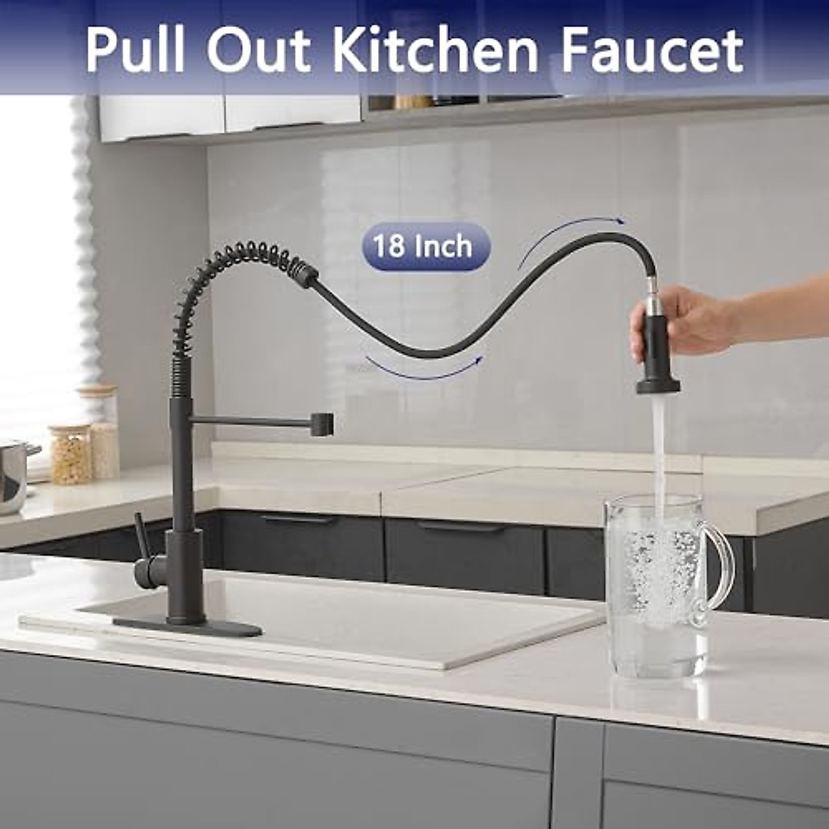 VOTON Kitchen Faucets with Pull Down Sprayer Matte Black Sink Faucet Stainless Steel Commercial Spring Pull Out Farmhouse faucets for Camper Laundry Utility Rv Bar Sink Faucet