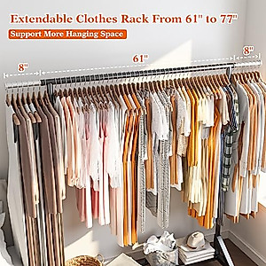 Raybee 77" W Clothing Rack Heavy Duty Clothes Racks for Hanging Clothes Rolling Clothes Rack with Wheels Portable Garment Rack Metal Clothing Rack Hold 265lbs Black 77''W×66''H×24''D