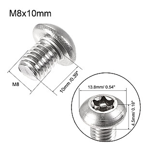 uxcell M8x10mm Torx Security Machine Screw, 20pcs Pan Head Screws Inside Column, with T40 L-Type Wrench, 304 Stainless Steel Fasteners Bolts
