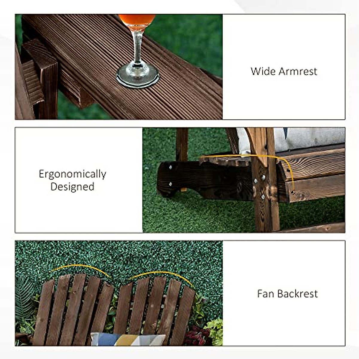 Outsunny 2 Person Adirondack Loveseat, Fire Pit Chair for 2, Wooden Double Adirondack for Patio, Porch, Backyard, Garden with High-Back, Wide Armrests, Brown