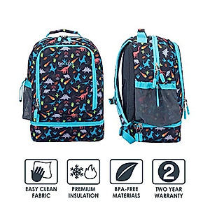 Bentgo® Kids Prints 2-in-1 Backpack & Insulated Lunch Bag - Durable, Lightweight, Colorful Prints for Girls & Boys, Water-Resistant Fabric, Padded Straps & Back, Large Compartments (Dinosaur)