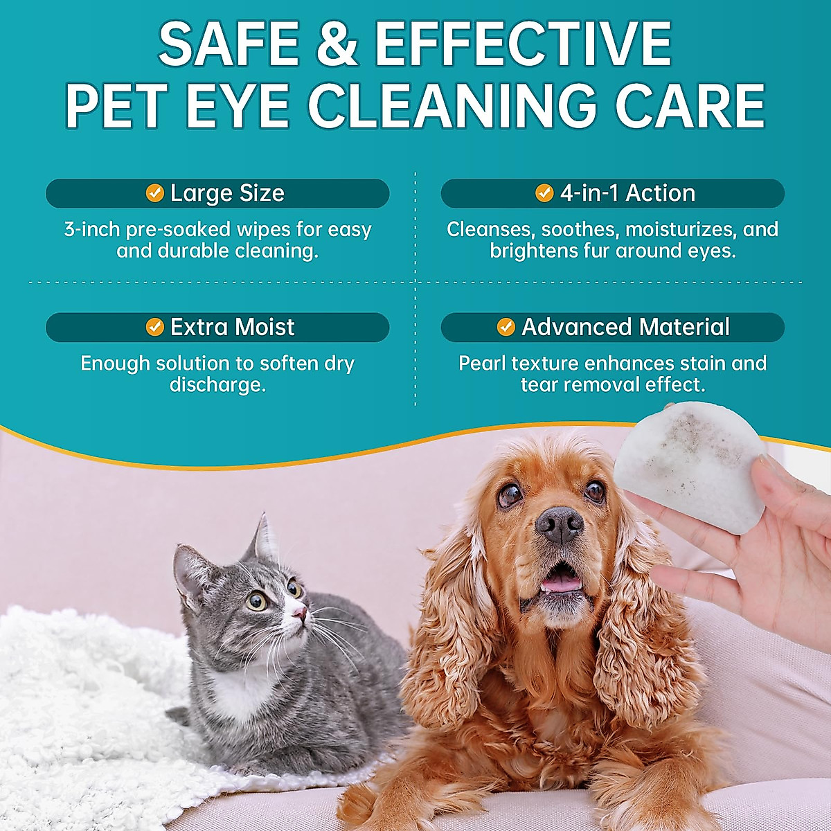 Woyamay Eye Wipes for Dogs & Cats - 200 Count Cat Dog Eye Wipes Tear Stain Remover, Presoaked & Textured Eye & Face Wipes, Extra Large Eye Wipes Gently Remove Eye Debris, Discharge, Mucus Secretions
