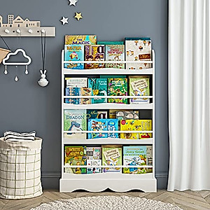 ABBWOBOX 4-Tier Bookshelf, 31.5L x 5.3W x 46.5H Wall Mounted Floating Display Storage Shelves Book Rack, Organizer Stand for Books Toys in Playroom Living Room Bedroom, White