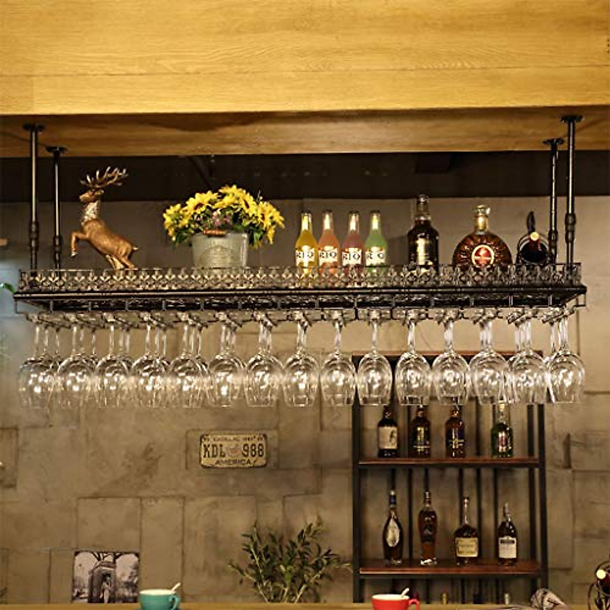 Artistic Wine Rack Set Creative Simplicity Wall Mounted Shelves for Glassware Creative Bottle Organizer for Storage & Display House Decoration J1111, PIBM, Black, 150 * 35cm