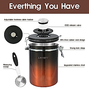 LRYYBTI 38oz Extra Large Coffee Canister, Airtight Stainless Steel Coffee Bean Storage Container with Scoop and Date Tracker, CO2 Release Valves Included, Copper
