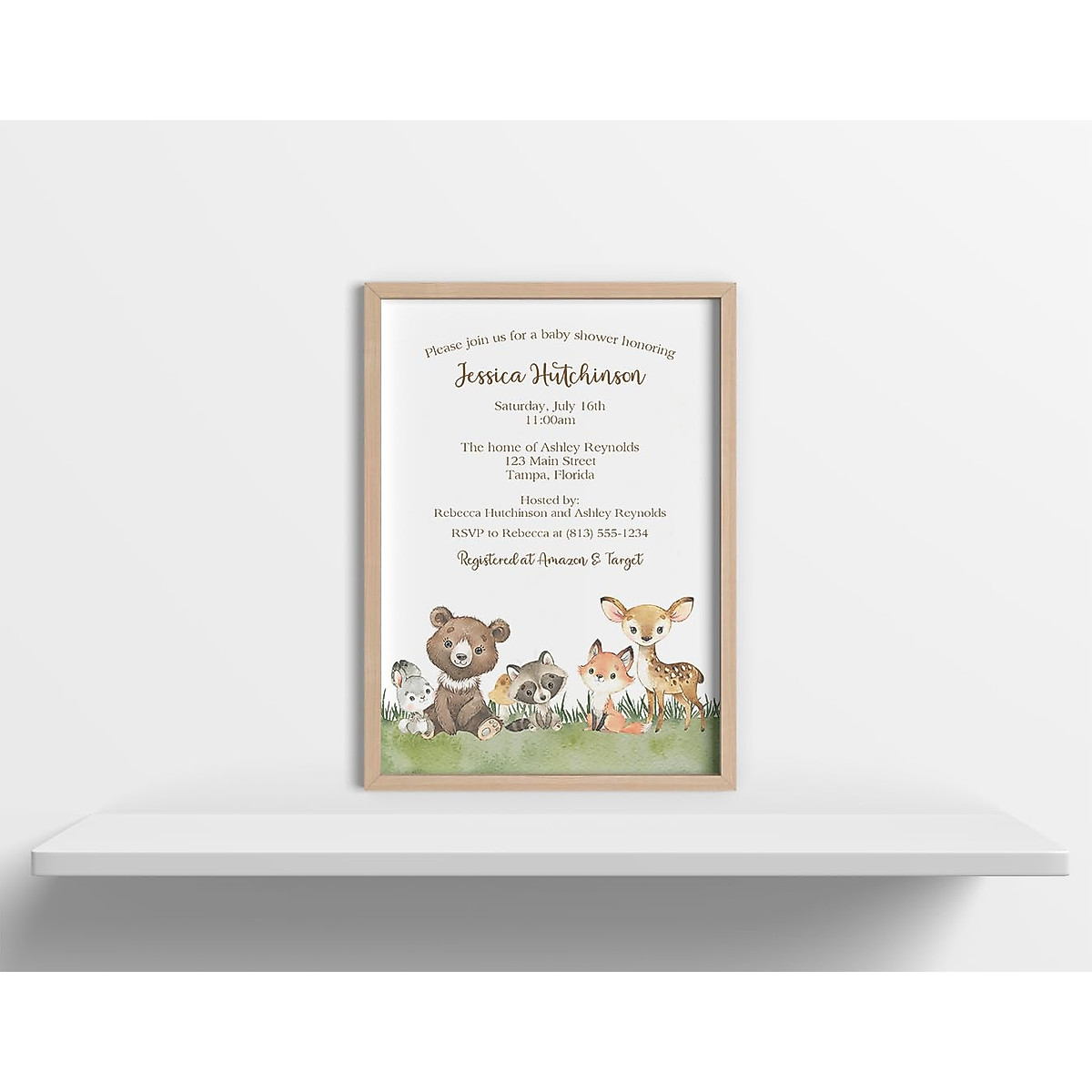 Woodland Friends Baby Shower Invitation Watercolor Forest Friends Available for Girls Boys Gender Neutral Unisex Woods Fox Deer Bear Country Personalized Customized Printed Cards (12 Count)
