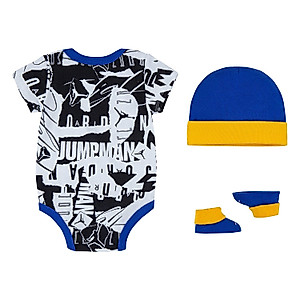 Jordan Baby Boys Bodysuit, Bootie and Hat 3 Piece Set (White(NJ0454-001)/B_Yellow, 0-6 Months)