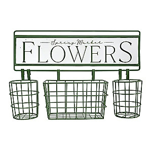BIG FORTUNE Metal Flower Sign With Hanging Wire Baskets For Small Flower Pots,Wall Plant Holder,Garden Wall Plant Hanger,Metal Flower Pot Holder, Wall Planters Boxes for Outdoor Indoor Balcony Porch Fence