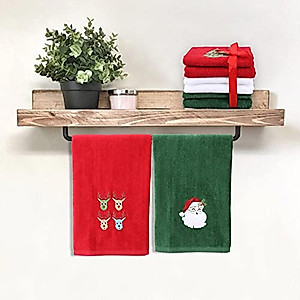 Christmas Kitchen Towels Set of 6, Cotton Christmas Hand Towels for Bathroom, Embroidery Design Holiday Tea Towels Fingertip Towels, Soft Kitchen Dish Towel, 12x18" (Red Green White)