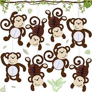 Kanayu 12 Pcs Monkey Cutouts Jungle Party Decorations Honeycomb Monkeys Jungle Themed Party Decorations Monkeys Hanging Banner Decor for Birthday Baby Shower Supplies Room Wall Decor(Cute Monkey)