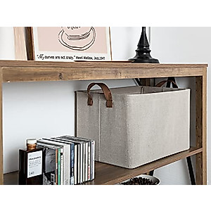 StorageWorks Storage Baskets for Shelves with Metal Frame, Canvas Storage Bins, Baby Gift Basket, Brown and Beige, 2-Pack