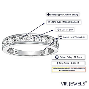 Vir Jewels 1 carat (ctw) Diamond Wedding Anniversary Band for Women, Half Eternity Round Diamond Engagement Ring 14K White Gold Channel Set 1 cttw, Size 5.5