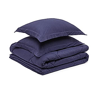 Amazon Basics Cotton Blend Jersey Knit Comforter Set, Full/Queen, Navy Blue