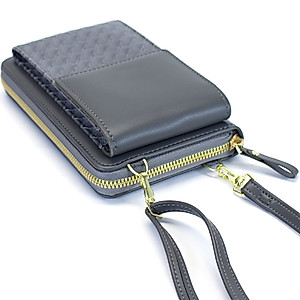 Small Crossbody Bag Phone Purse Handbag Card Zip Wallet Case Woven Leather Casual Daypack Satchel for Women(Morandi Grey)