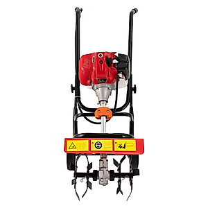 Mini Tiller Cultivator, Garden Tiller, Powerful 52cc 2-Cycle Gas Powered Hand Rotary Cultivator Rototiller, Garden Tool Cordless with Long Handle, Air-Cooled