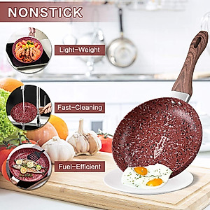 KOCH SYSTEME CS Nonstick Cookware Set - Saucepan and Frying Pans/Skillets Set, Induction Cooker Compatible, Red Stone-Derived Nonstick Coating & Cool-to-Touch Bakelite Handle, PFOS PFOA Free, 5 Piece