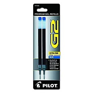 Pilot, G2 Gel Ink Refills, Extra Fine Point 0.5 mm, Blue, Pack of 2