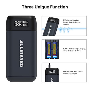 XTAR PB2S Upgraded Version Type-C Dual-Role Fast Charger,Portable LCD Universal 18650 Battery Charger for 3.7V/3.6V Li-ion Rechargeable Battery 18650 18700 20700 21700 Black (No Battery)