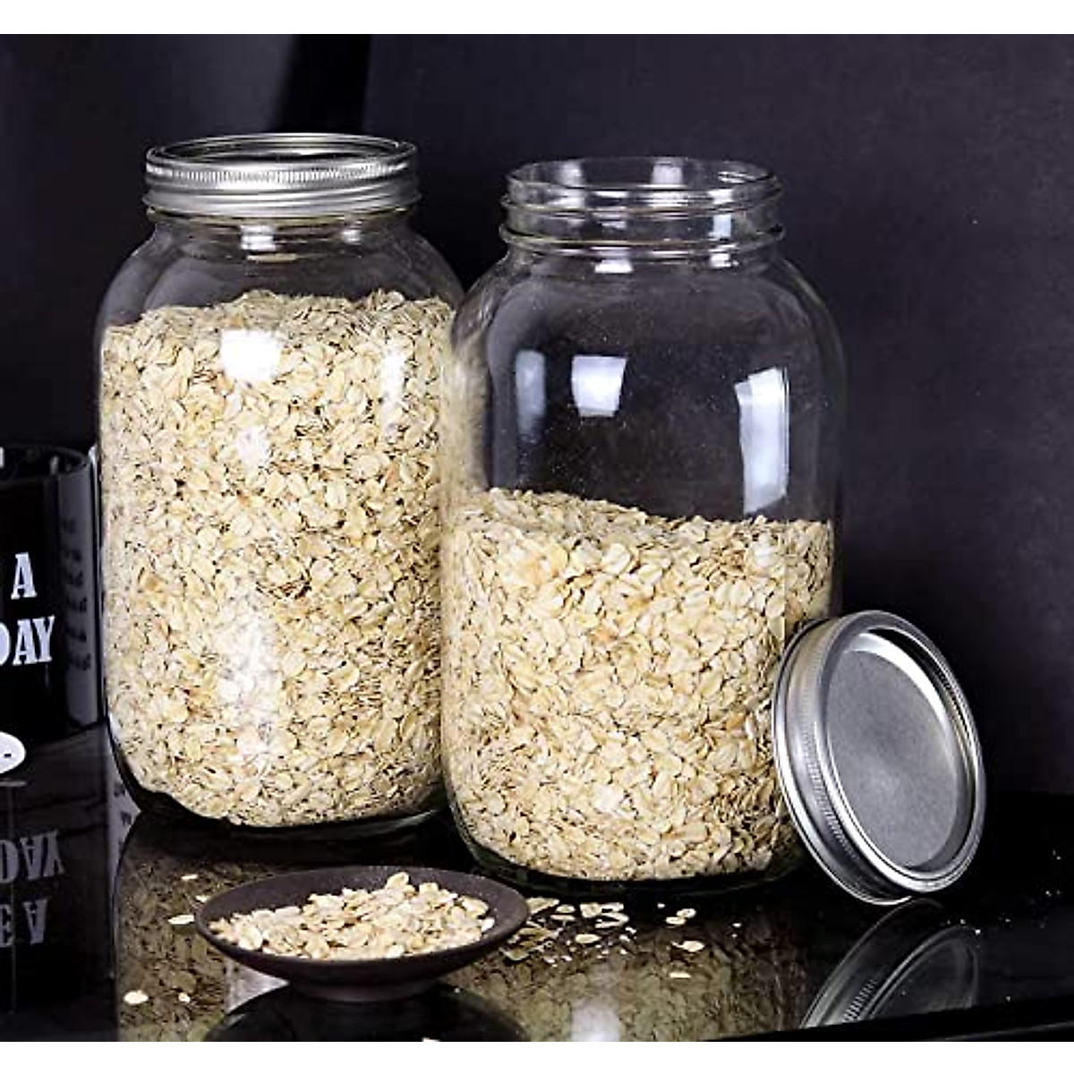 3 Pack Mason Jars 64 oz Wide Mouth with Lid and Band, Half Gallon, Airtight Lids , Clear, Glass (Set of 3)