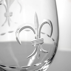 Rolf Glass Fleur De Lis All Purpose Wine Glass 18 Ounce | Set of 4 Large Wine Glasses | Lead-Free Crystal Glass | Engraved Large Wine Glasses | Made in the USA