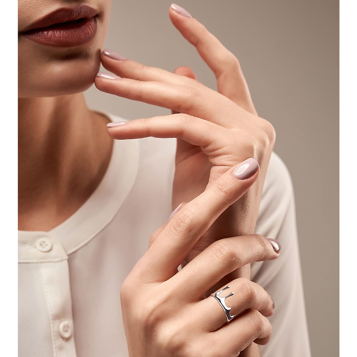 Joliernelle Dripping Ring for Women Silver Stainless Steel Minimalist Statement Band Ring Size 7