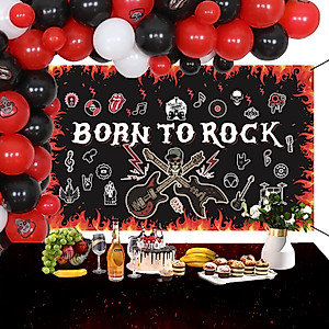 Crenics Rock and Roll Party Decorations - Large Born to Rock Backdrop Banner, Balloons Arch Kit and Guitar Foil Balloons for Rock Star Music Theme Birthday Party Supplies