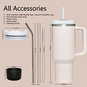 Aurldpio 40oz Tumbler with Handle and Straw, Stainless Steel Vacuum Insulated Thermos Cups,Travel Flask Car Coffee Mugs for Hot Iced Drinks Water Bottle Cup Gifts for Women Men Him Her