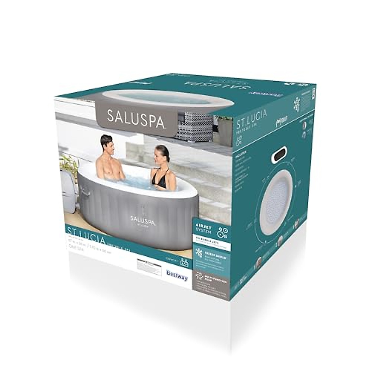 Bestway St. Lucia SaluSpa 2 to 3 Person Inflatable Round Outdoor Hot Tub with 110 Soothing AirJets, Filter Cartridge, Pump, and Insulated Cover, Gray