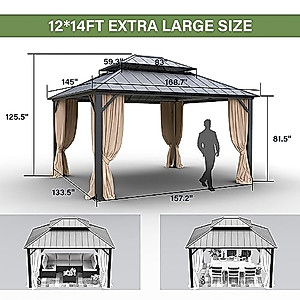 10' x 20' Hardtop Gazebo,Outdoor Galvanized Steel Metal Double Roof Gazebo with Curtains and Netting for Patios,Gardens,Lawns,Khaki