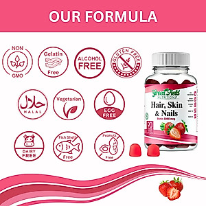 Greenfield Nutritions - Halal Biotin Gummies Vitamin for Hair, Skin and Nails, Supports Fat Metabolism, Hair Growth, Strong Nails & Clear Skin, Gelatin Free, Non-GMO, and Gluten Free - 90 Gummies