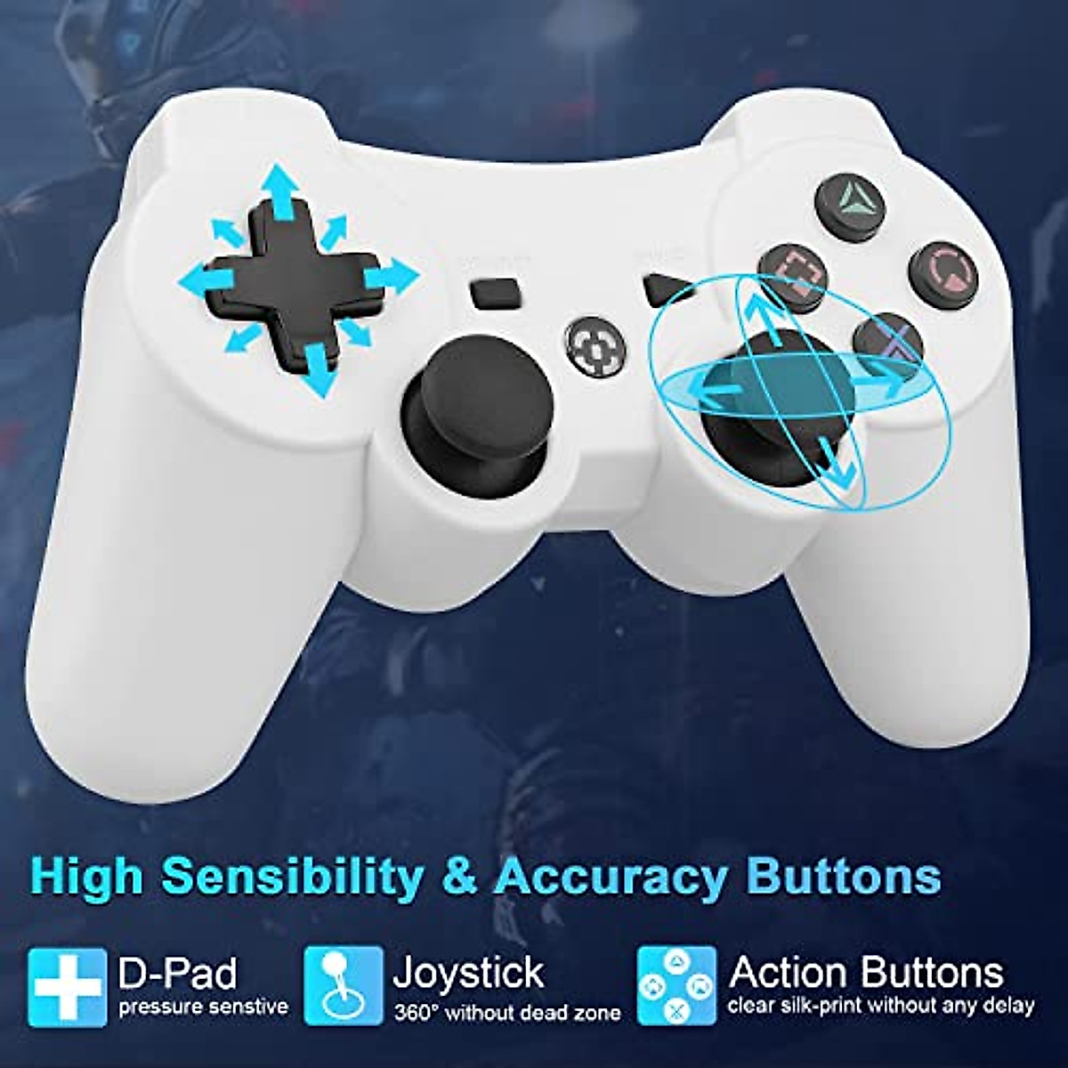 YU33 2 Pack Wireless Controller Works for PS3 Controller, Control for Playstation 3 Controller Wireless, Remote/Mando/Controles de pa3 with Charging Cable, 2023, New Black and White