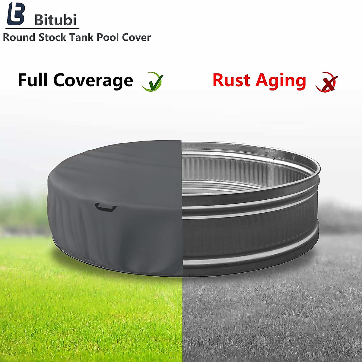 Bitubi 8 Ft Steel Round Stock Tank Pool Cover,Upgraded to Full Coverage to Prevent Rust and Aging(Grey)