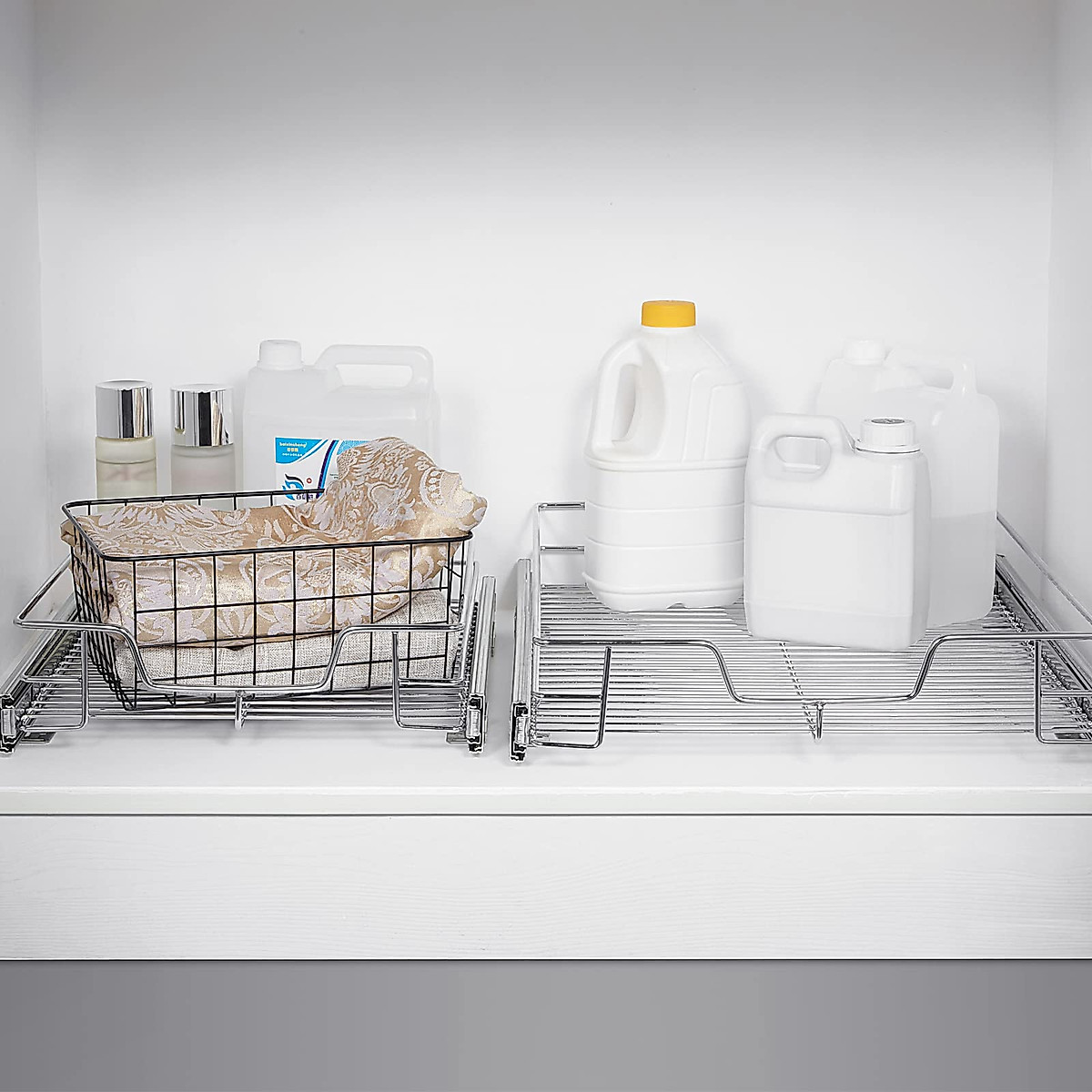 HAVEITS Pull Out Cabinet Organizer, Heavy Duty Slide Out Kitchen Cabinet Shelves For Kitchen, Bathroom, Under Sink Organizer with Soft Close Drawer, Basket Size 17" W x 21" D x 3.1" H