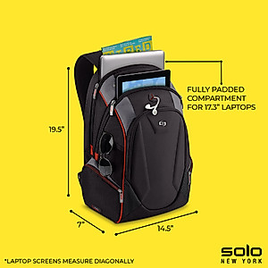 Solo New York Launch 17.3-Inch Laptop Backpack with Hardshell Front Pocket, Black