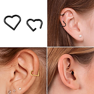 Viallct 2 Pcs 16G Heart Daith Piercing Jewelry Stainless Steel Heart Shaped Clicker Rook Hoop Tragus Ring 10mm 8mm Cartilage Helix Earring for Women