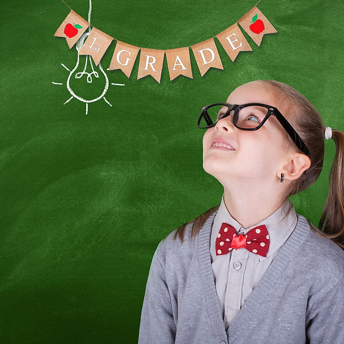 Amosfun School Banner Kindergarten Banner 1st Grade Banner School Garland Apple Garland Banner for Kids Classroom Back to School First Grade Birthday Party Decorations