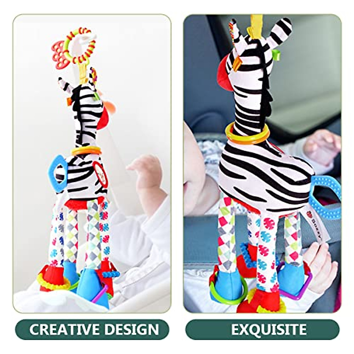Toddmomy Stuffed Educational Sensory Animals Ster Baby Learning Soft Hanging Toys Toy Bed Pendants Plush Newborn Crib Squeaky Doll Plaything Crinkle Shape Car for Animal Zebra Around