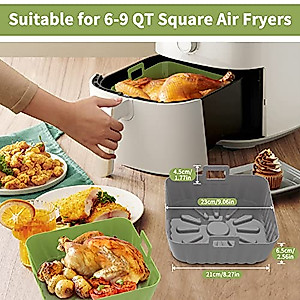 2-Pack OUTXE 9 inch Square Silicone Air Fryer Liners for 6QT to 9QT Reusable Large Air Fryer Insert Silicone Air Fryer Cover Easy Cleaning for Oven Accessories (Green+Grey)